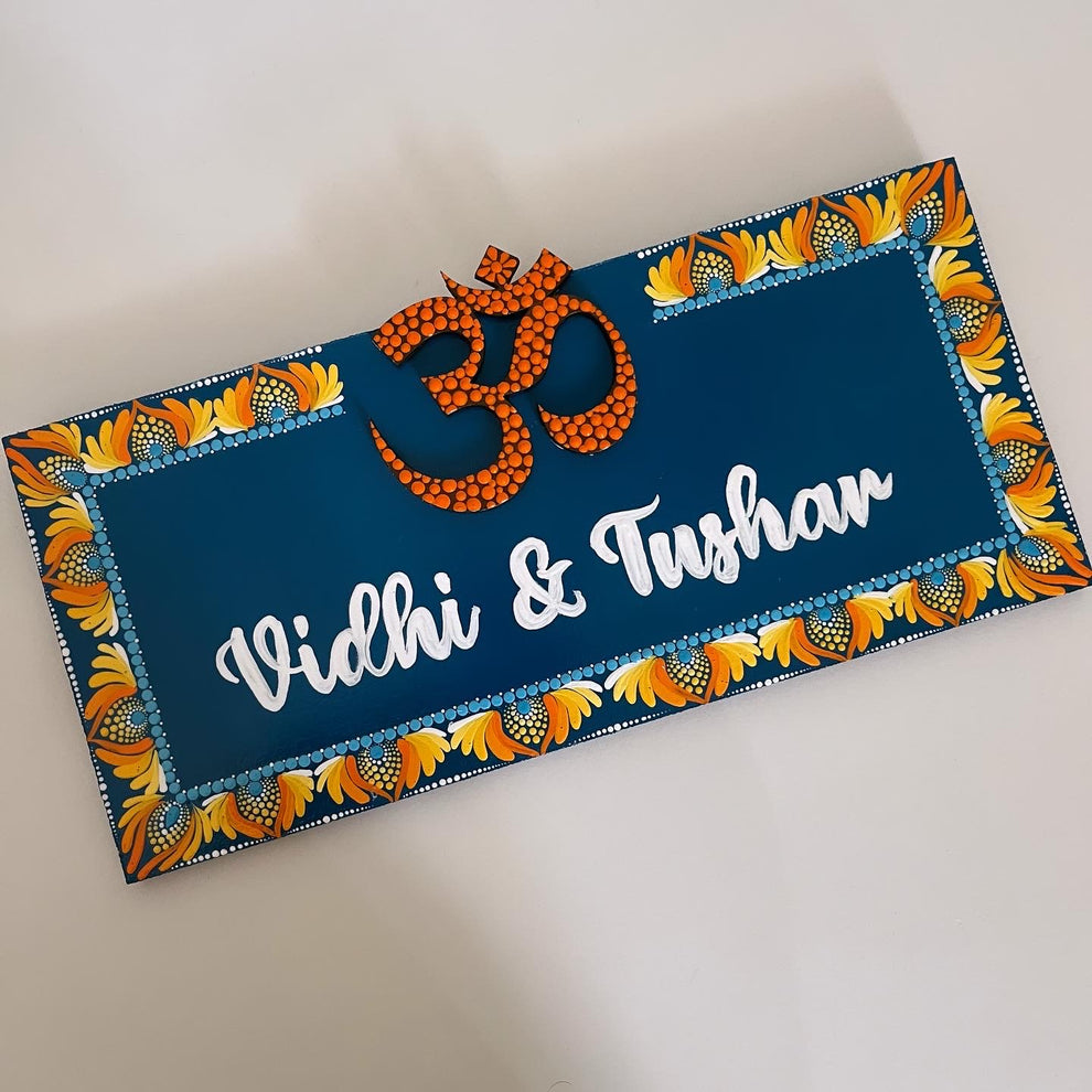 OM Handpainted Dot Mandala Rectangular Nameplate – 18 x 30 cm – Nartika