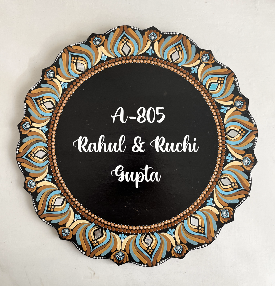 Earthy Pastel Dot Mandala Circular Nameplate with Curved Edge – 12 ...